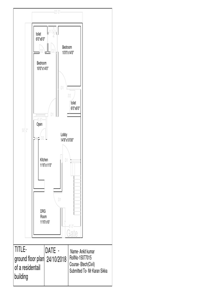 Title-Ground Floor Plan of A Residentail Building Date - 24/10/2018 | PDF