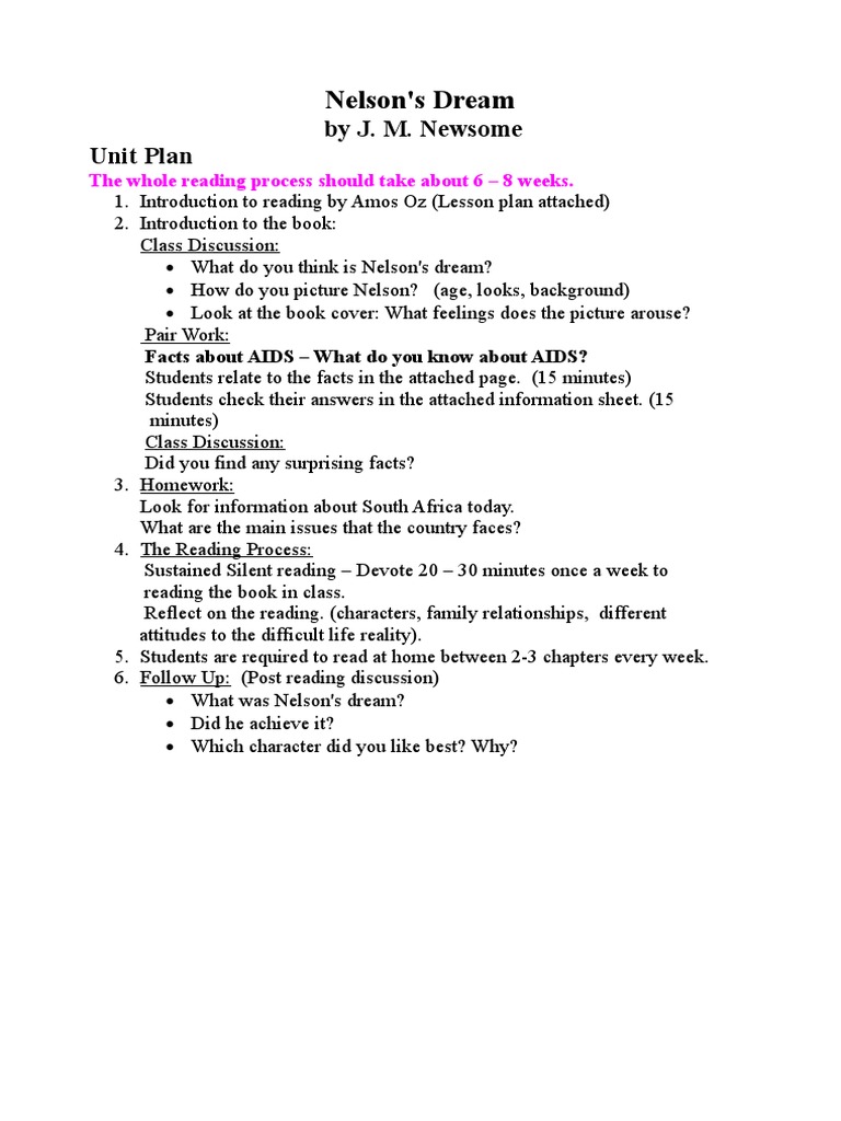 Nelson's Dream - Unit Plan | PDF | Hiv/Aids | Lentiviruses