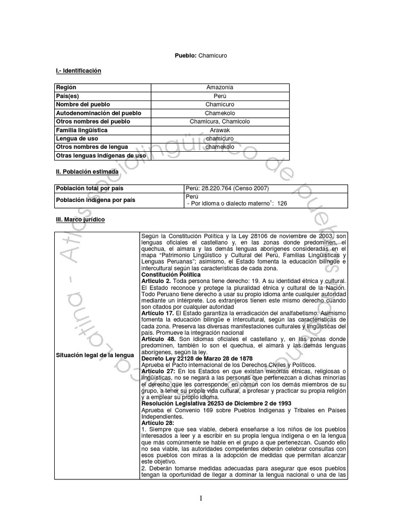 Chamicuro 2 | PDF | Pueblos Indígenas de las Américas | Perú