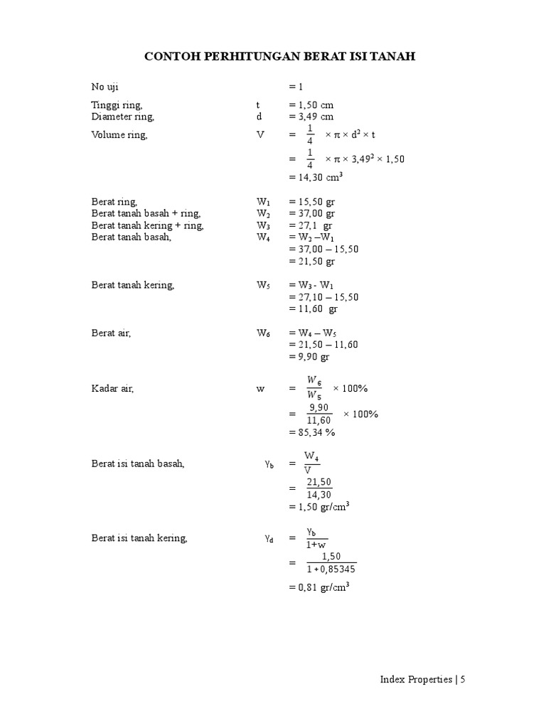 Contoh Perhitungan Berat Isi Tanah | PDF