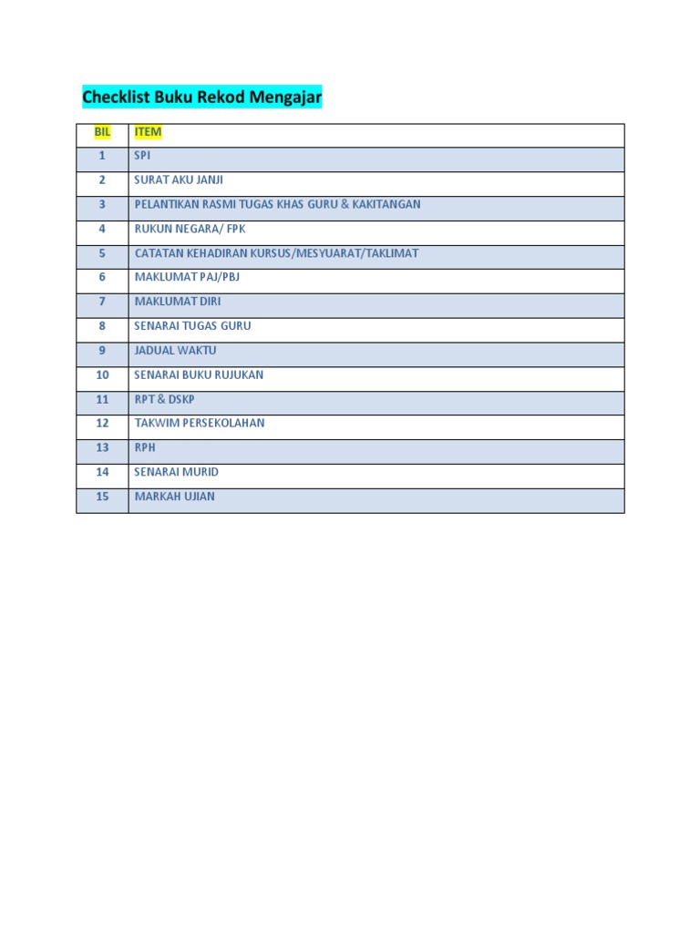 Checklist Buku Rekod Mengajar | PDF