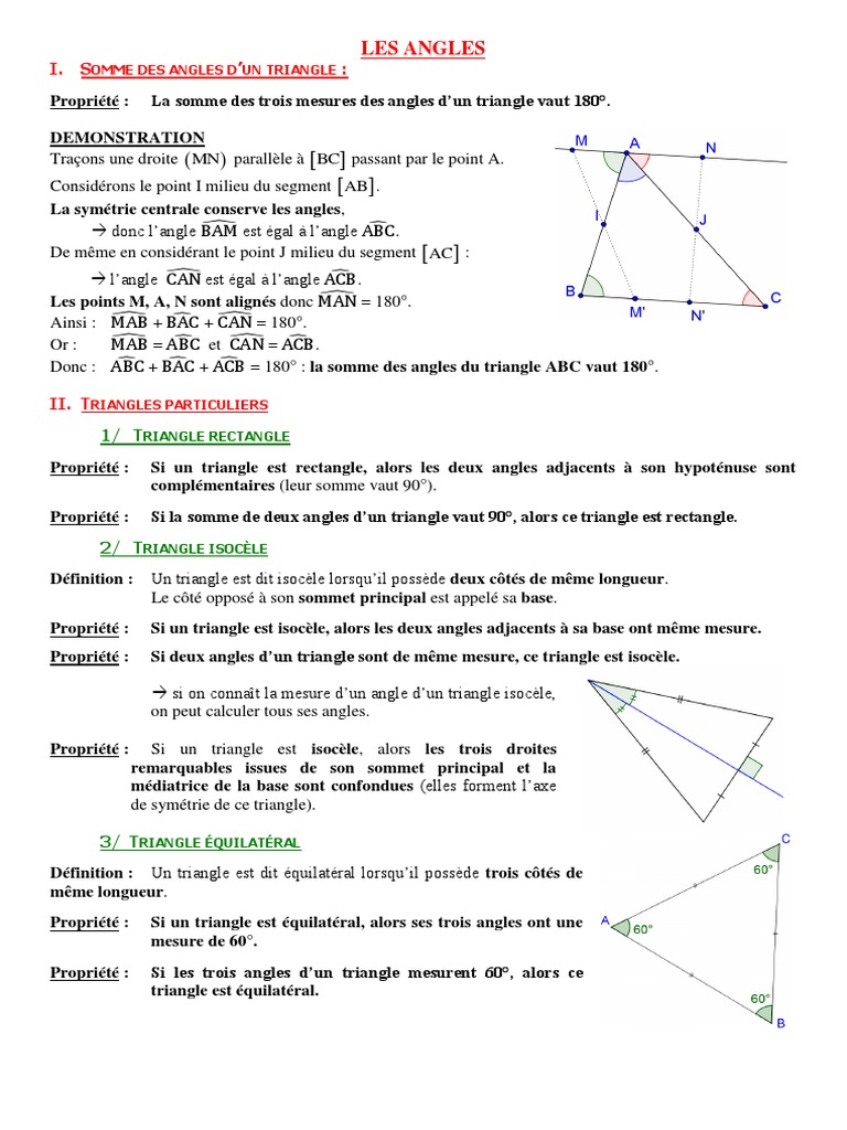 Chap 06 - Cours sur les Angles .pdf | Triangle | Formes géométriques