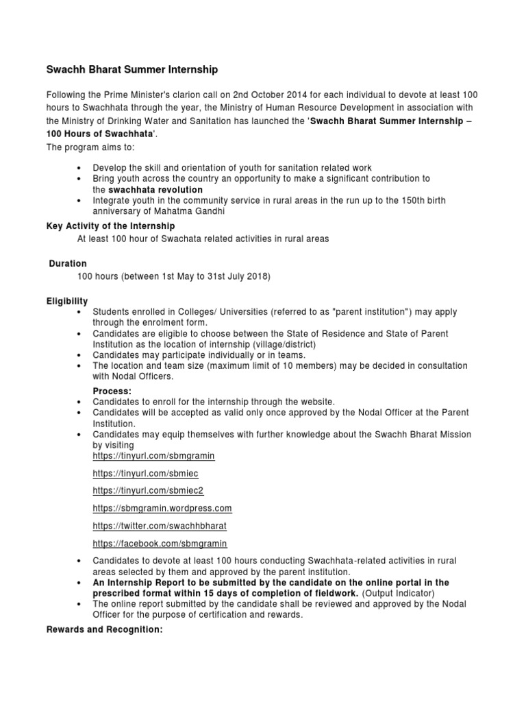 Swachh Bharat Summer Internship | PDF | Behavior Modification