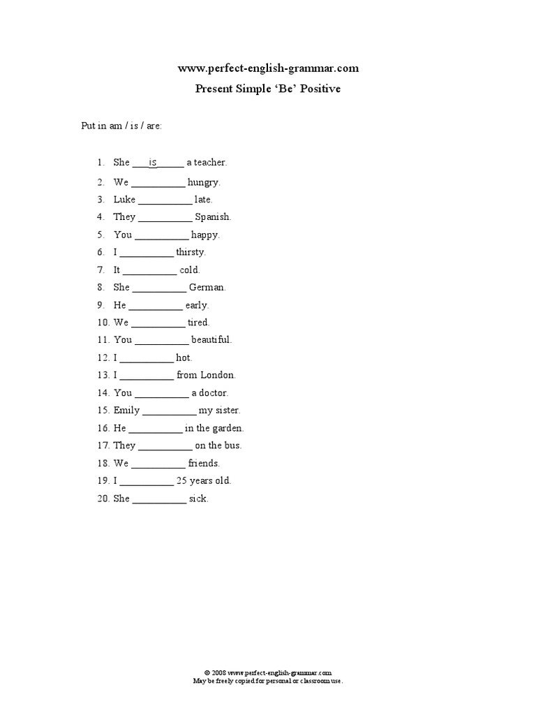 Present Simple Form Be Positive PDF | PDF | Language Arts & Discipline