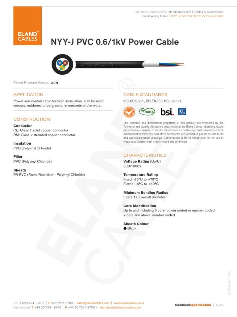 Nyy J Power Cable | PDF | Electrical Wiring | Electrical Conductor