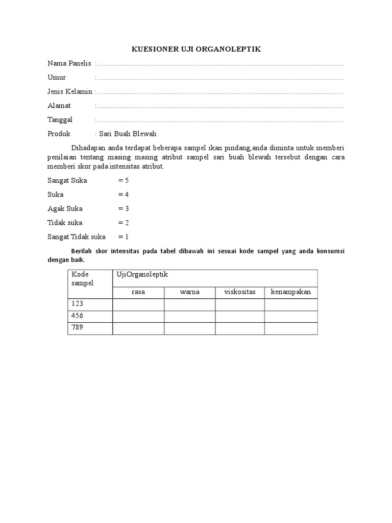 Organoleptic Testing Questionnaire | PDF