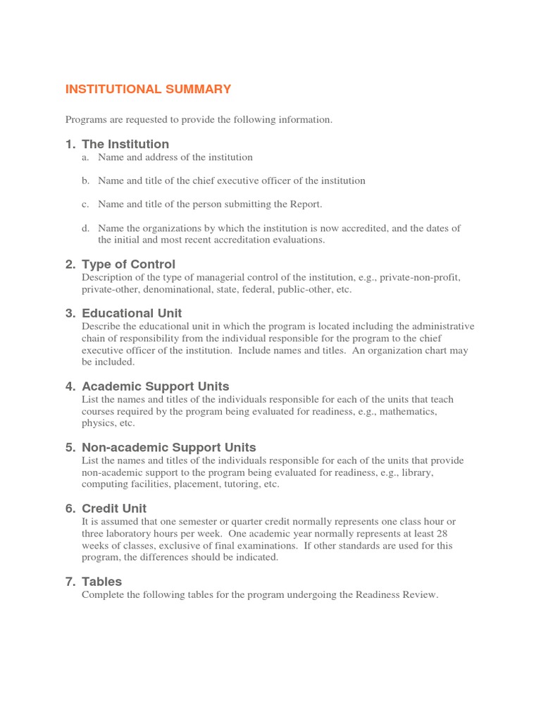 Institutional Summary: 1. The Institution | PDF