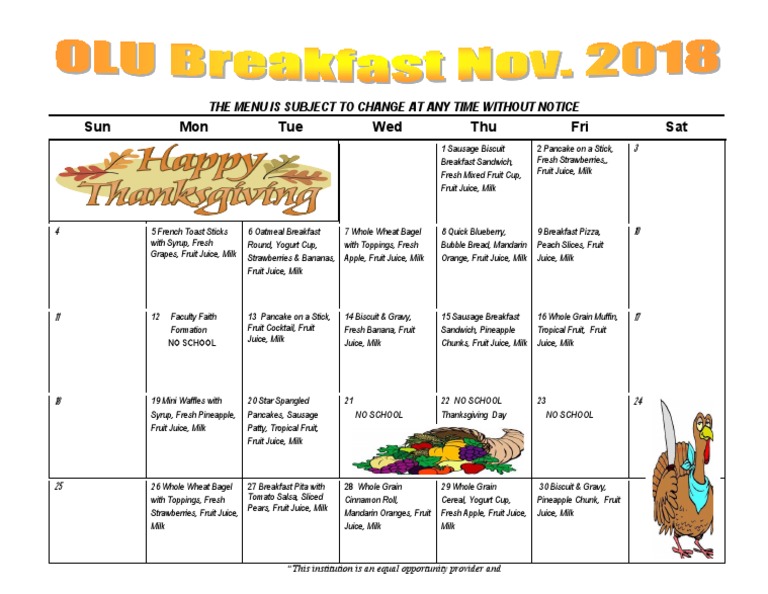 Sun Mon Tue Wed Thu Fri Sat: The Menu Is Subject To Change at Any Time ...