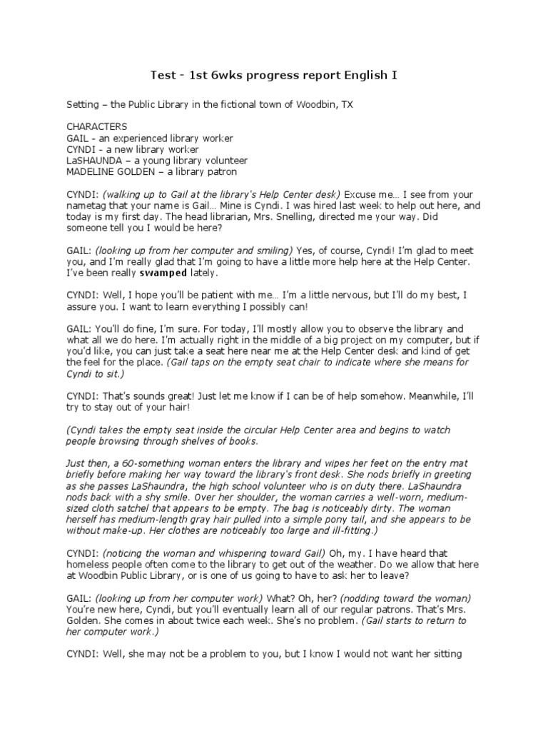 Test - 1st 6wks Progress Report English I | PDF | Mystery, Thriller ...