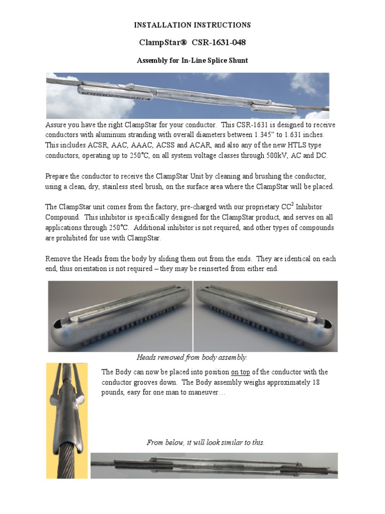 Clampstar® Csr-1631-048: Installation Instructions | PDF | Electricity ...