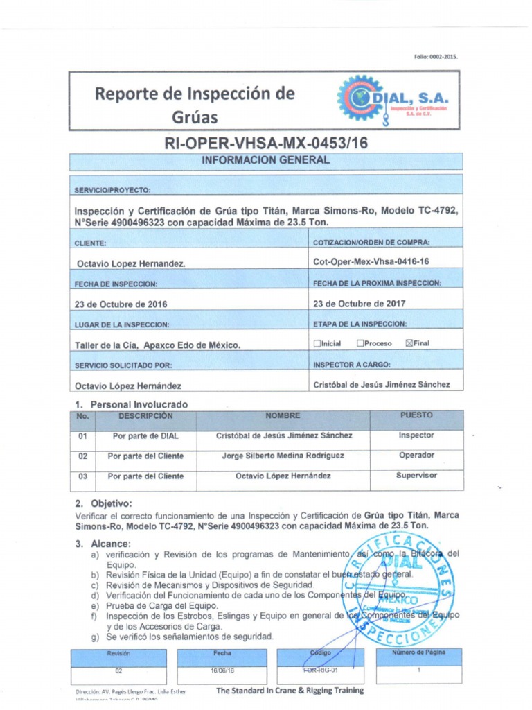 Reporte de Inspeccion Simon Ro 23 PDF | PDF