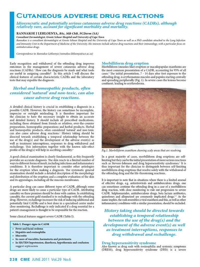 Cutaneous Adverse Drug Reactions | PDF | Medicine | Clinical Medicine