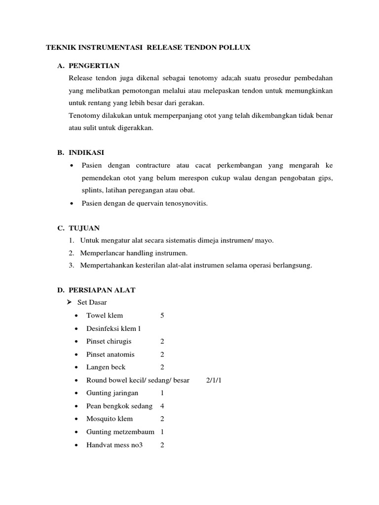 Teknik Instrumentasi Release Tendon Pollux | PDF