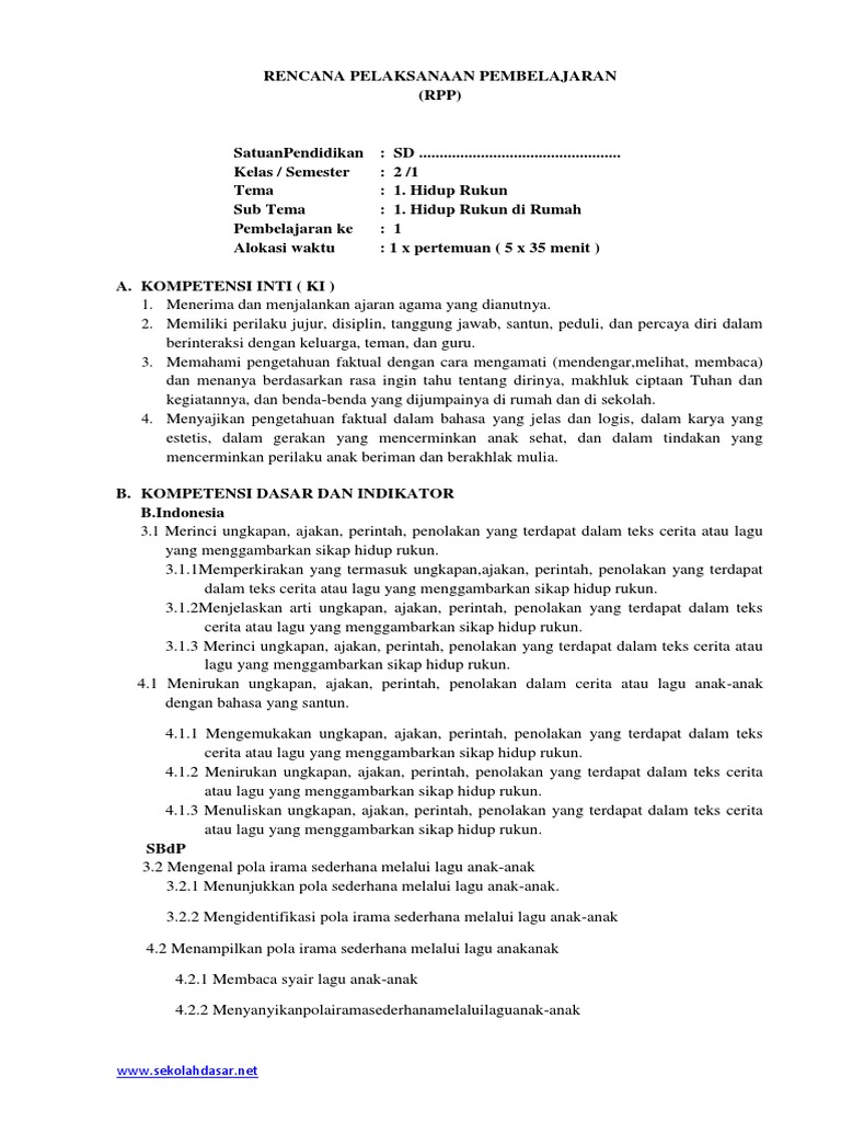 RPP Kelas 2 Tema 1 Subtema 1 PB 1 | PDF