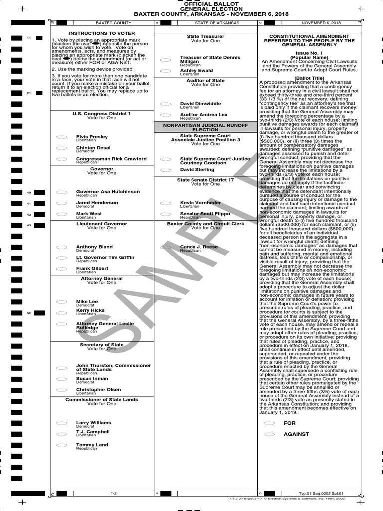 Sample: Official Ballot General Election Baxter County, Arkansas ...