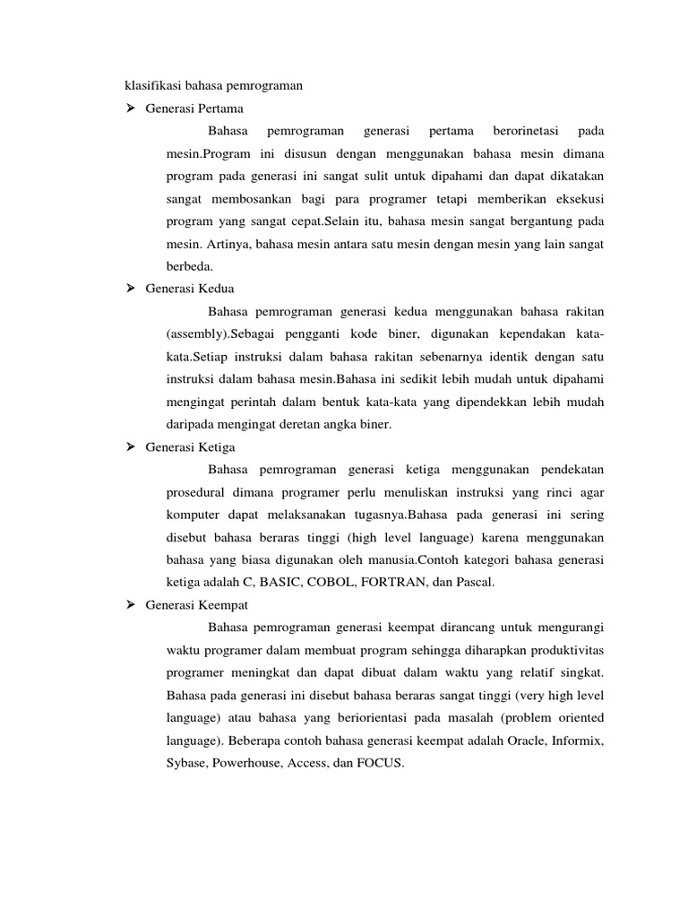 Klasifikasi Bahasa Pemrograman | PDF