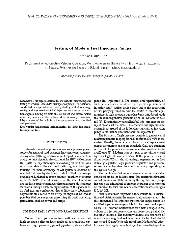 Bosch cp4 Pump | PDF | Fuel Injection | Internal Combustion Engine