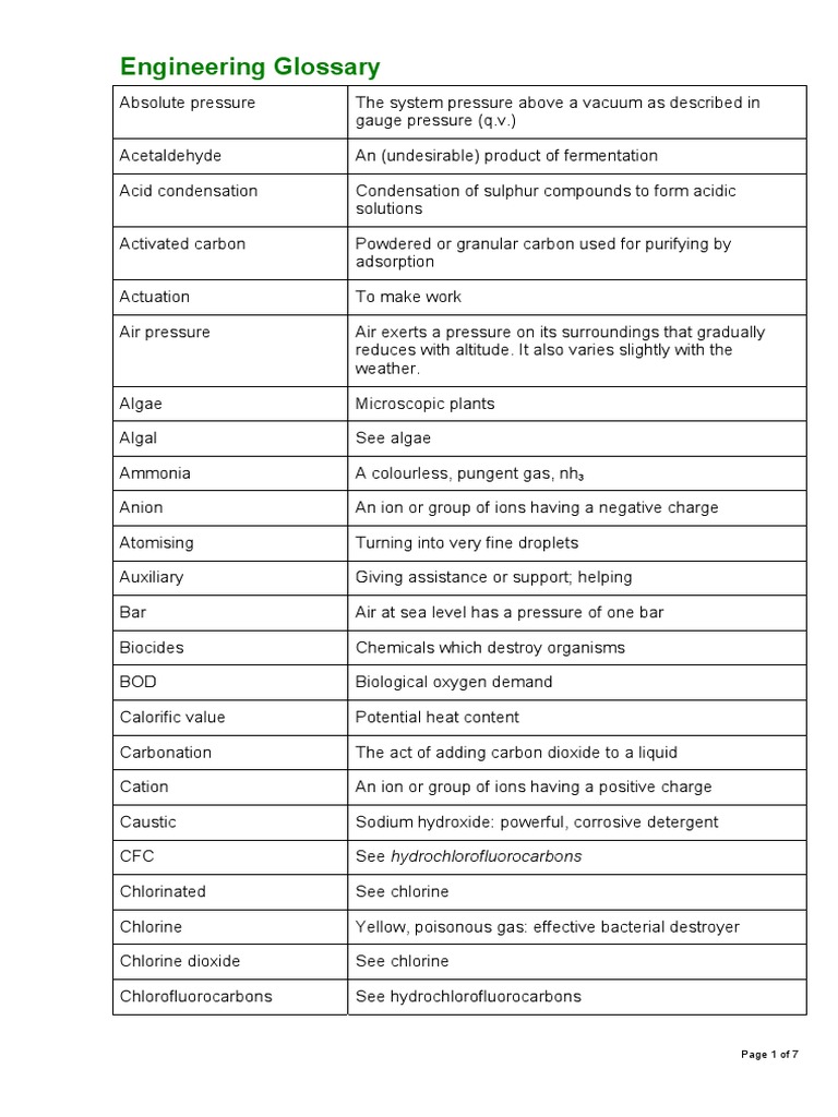 Engineering Glossary: Page 1 of 7 | PDF | Petroleum | Oxygen