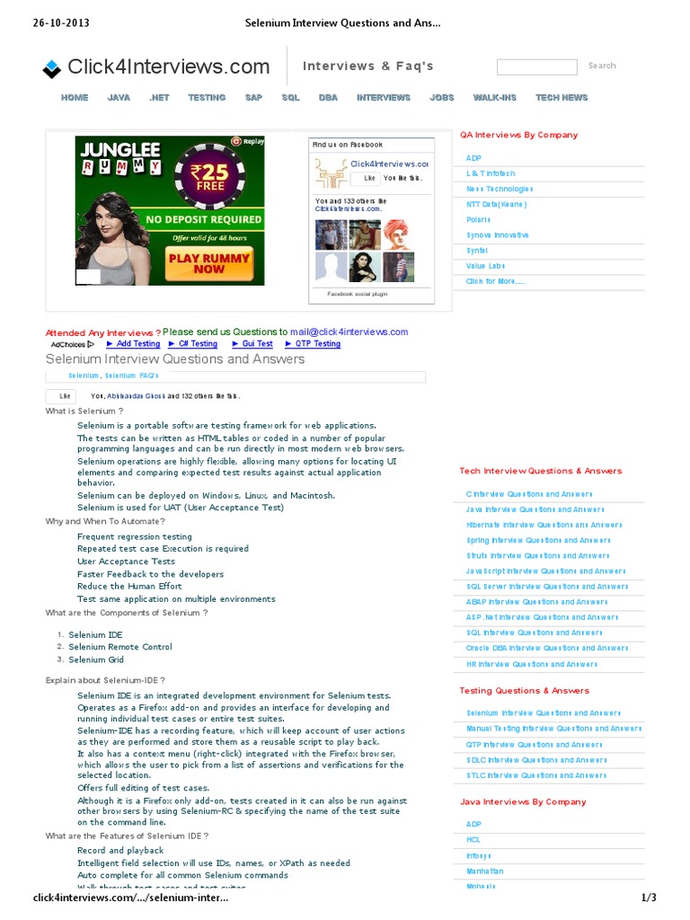 Selenium Interview Questions and Answers - Click4Interviews PDF | PDF | Selenium (Software ...
