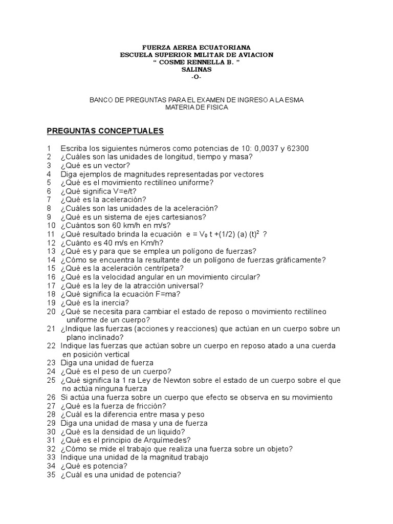 Banco Preguntas Fisica | PDF | Movimiento (física) | Velocidad