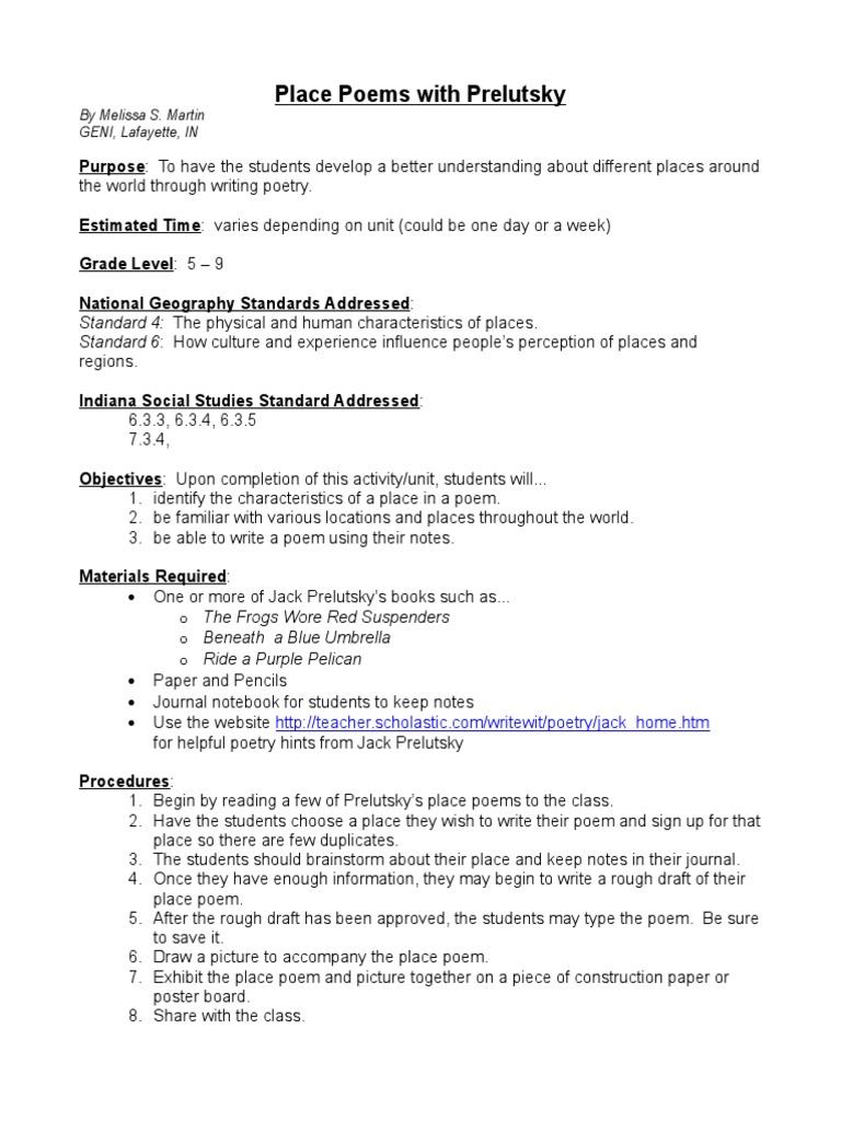 Place Poems | PDF | Poetry | Behavior Modification