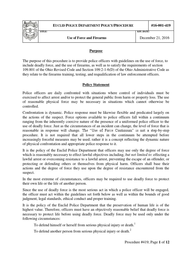 Use of Force Policy | Deadly Force | Use Of Force