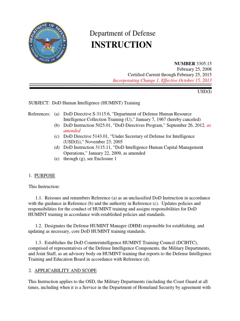 DoD Human Intelligence (HUMINT) Training | PDF | Defense Intelligence ...
