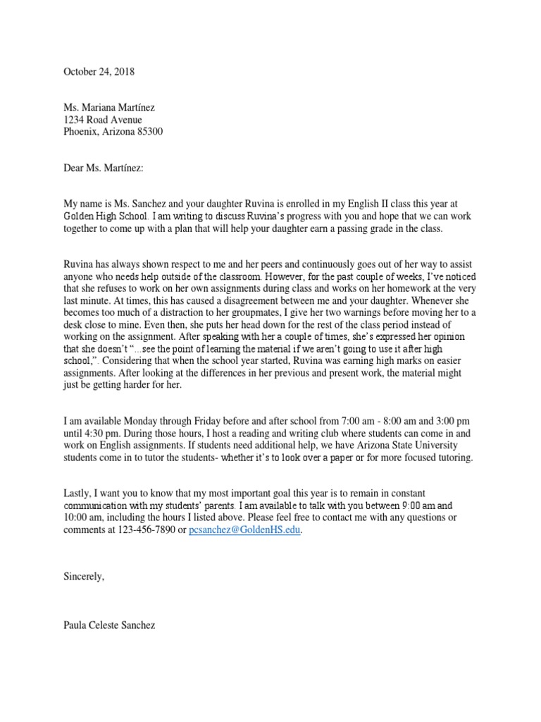 Letter of Concern | PDF | Homework | Teaching