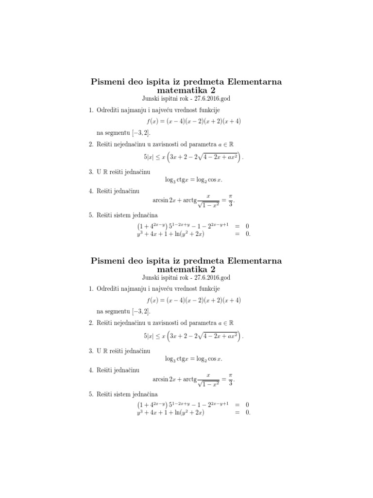 Pismeni Deo Ispita Iz Predmeta Elementarna Matematika 2 | PDF ...