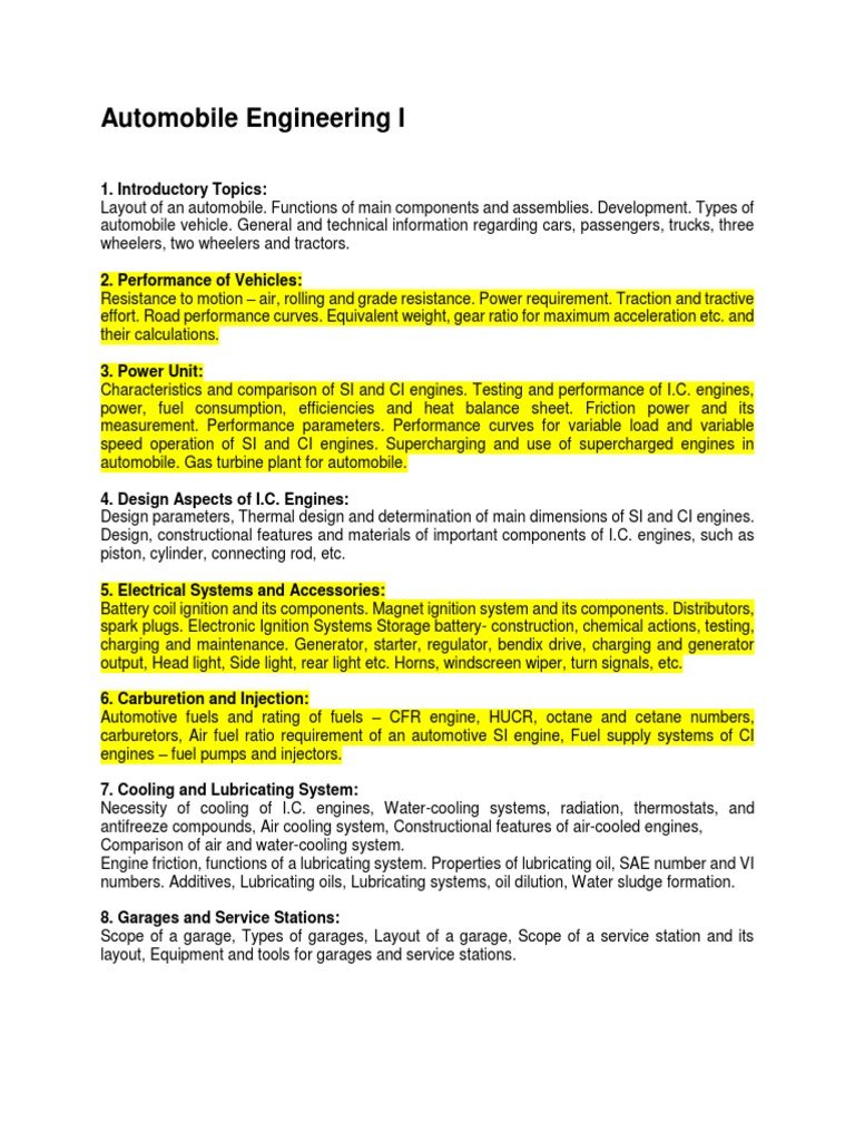 Automobile Engineering I: 1. Introductory Topics | PDF | Internal ...