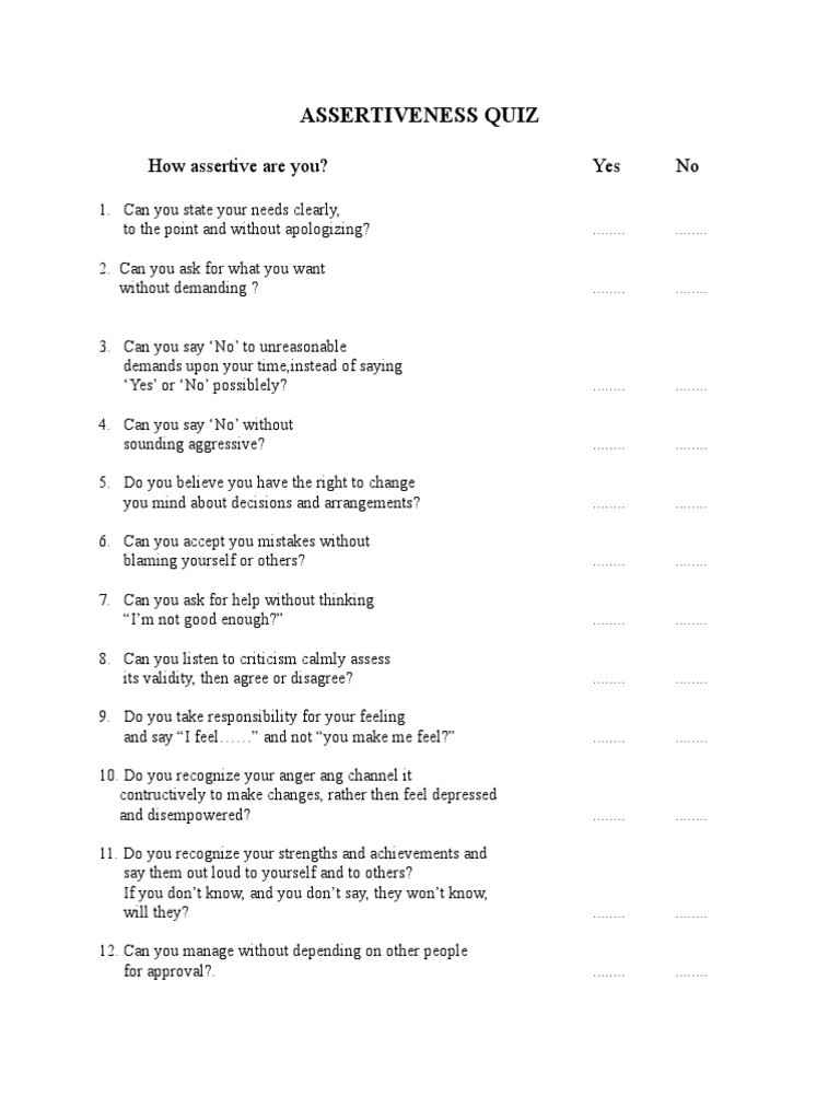 The Assertiveness Quiz Self Esteem Psychological Concepts