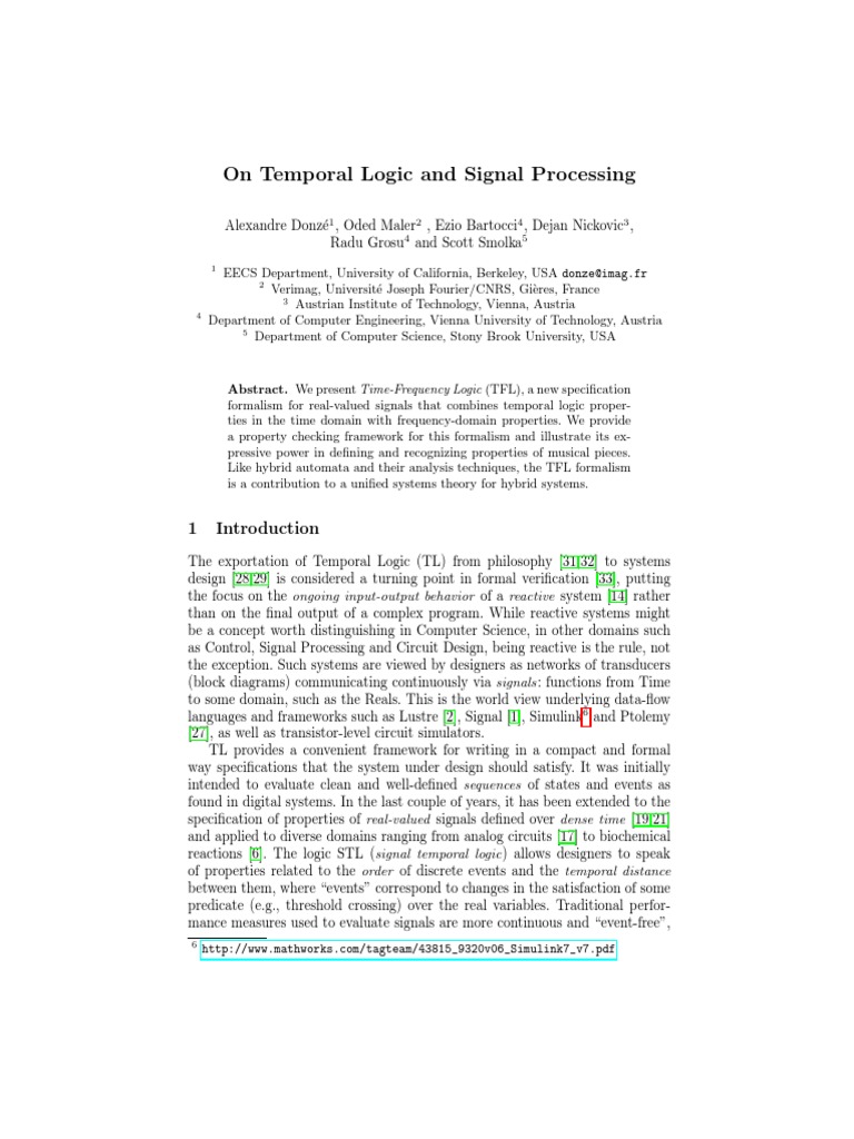 On Temporal Logic and Signal Processing | PDF | Spectral Density | Fourier Transform