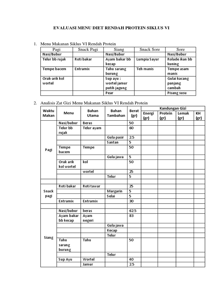 Evaluasi Menu Diet Rendah Protein Siklus Vi | PDF