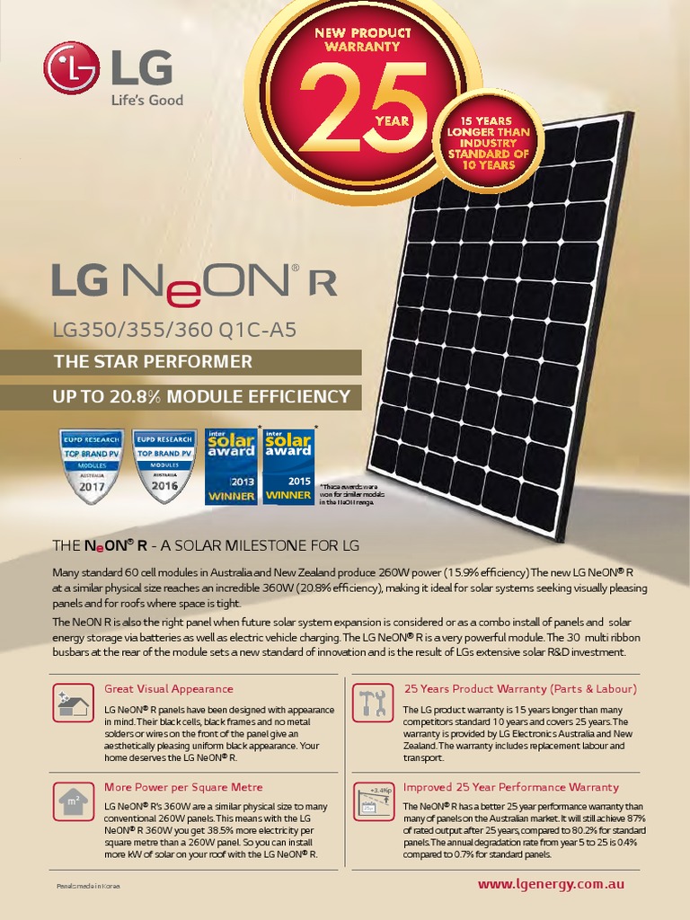 LG Neon R 360W | PDF | Solar Panel | Solar Power