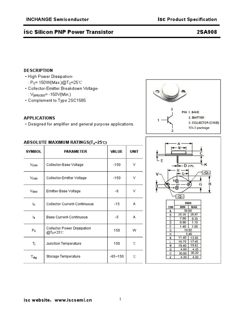 2SA908 - 2SC1585 Datasheet | PDF