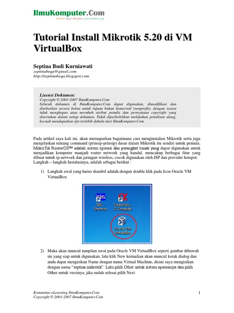 Tutorial Install Mikrotik 5.20 Di VM VirtualBox PDF | PDF