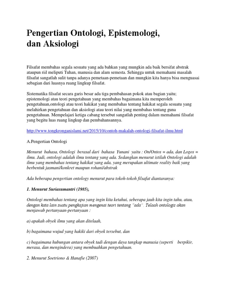 Pengertian dan Ruang Lingkup Ontologi | PDF
