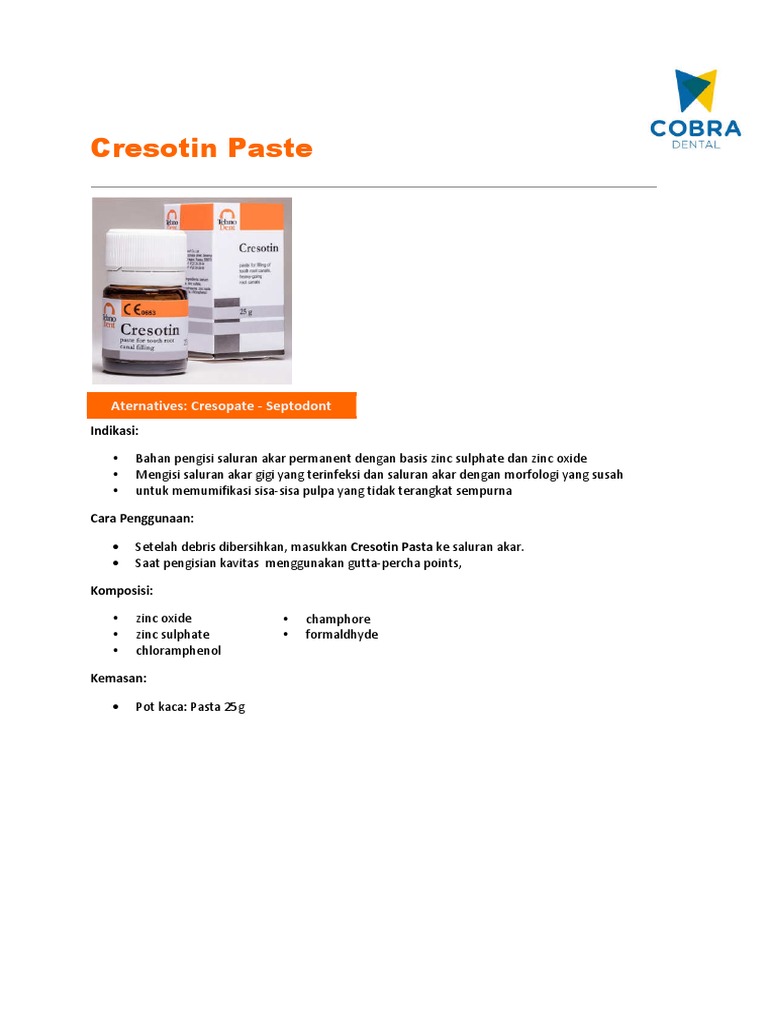 Cresotin Paste untuk Saluran Akar Gigi | PDF
