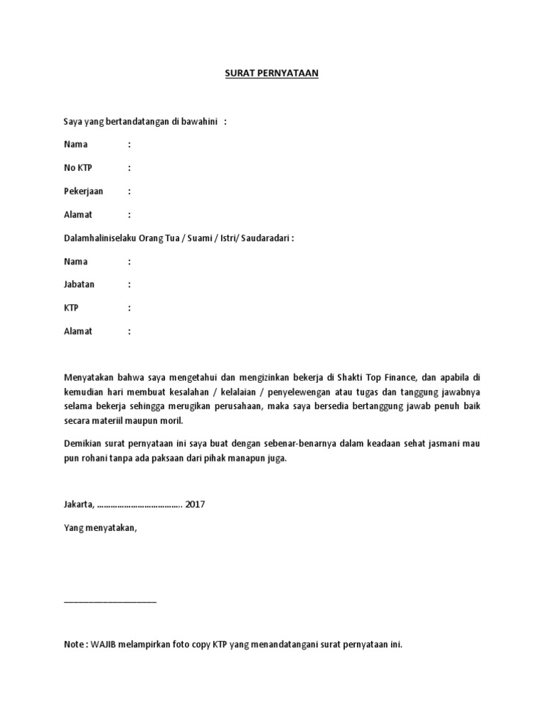 Form Surat Pernyataan Penjamin | PDF