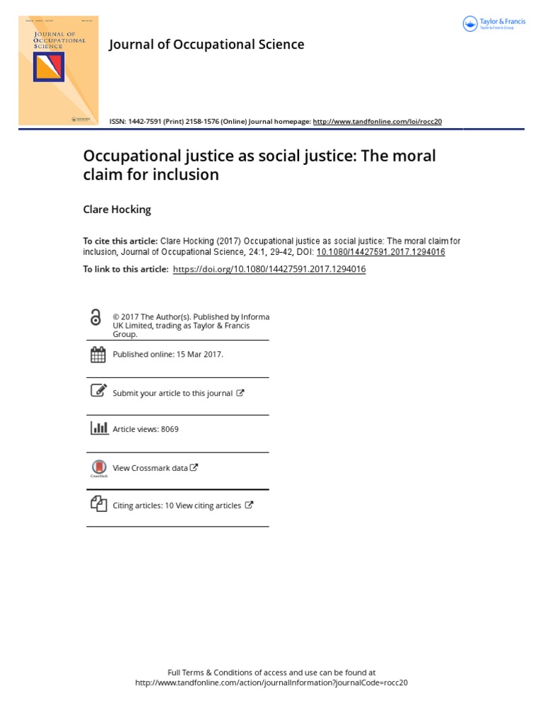 Occupational Justice As Social Justice The Moral Claim For Inclusion ...