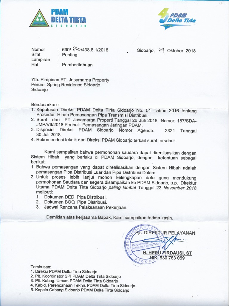 Surat Balasan PDAM PDF | PDF