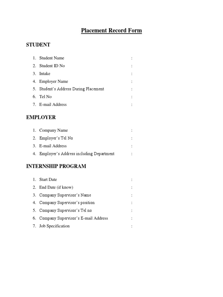 Placement Record Form | PDF