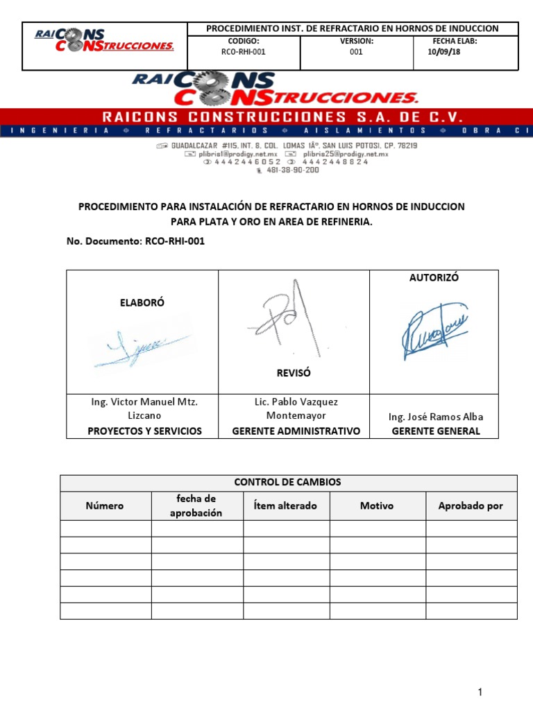 Procedimiento Inst de Refractario Hornos de Induccion | PDF ... Procedimiento Inst de Refractario Hornos de Induccion | PDF ...