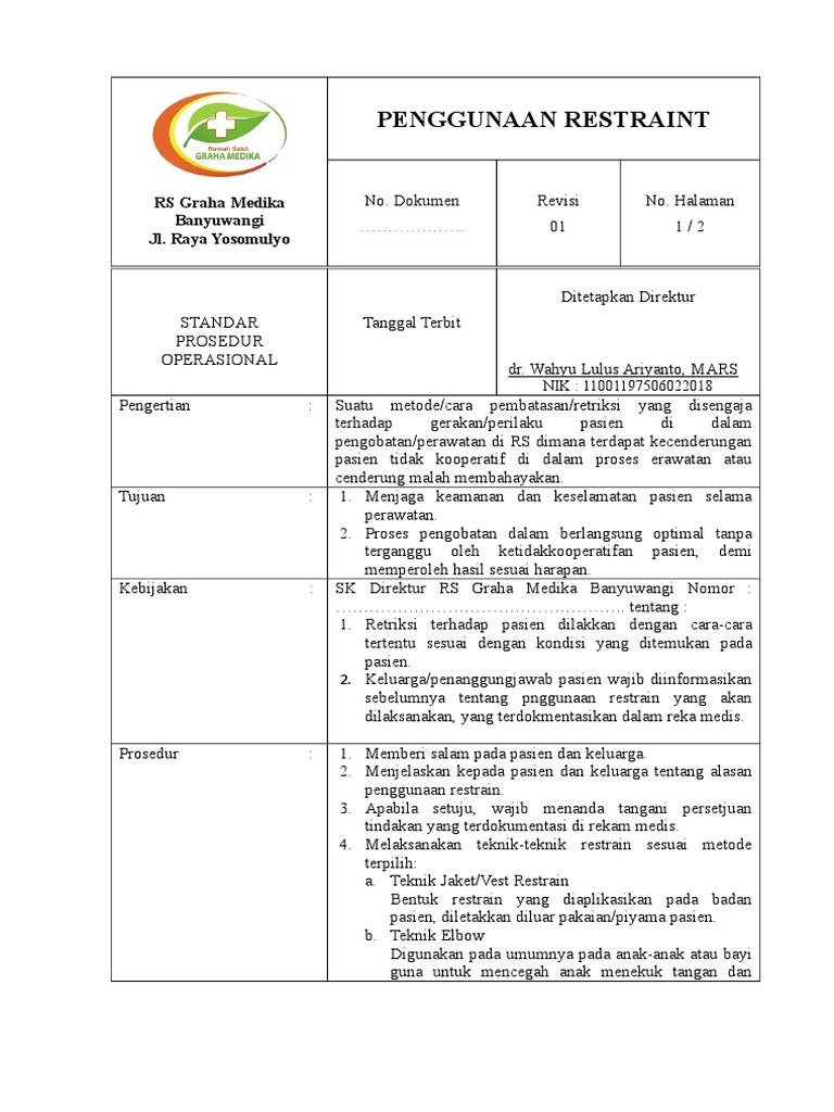 Prosedur Penggunaan Restraint Pasien | PDF | Pengembangan Diri | Kesehatan Holistik