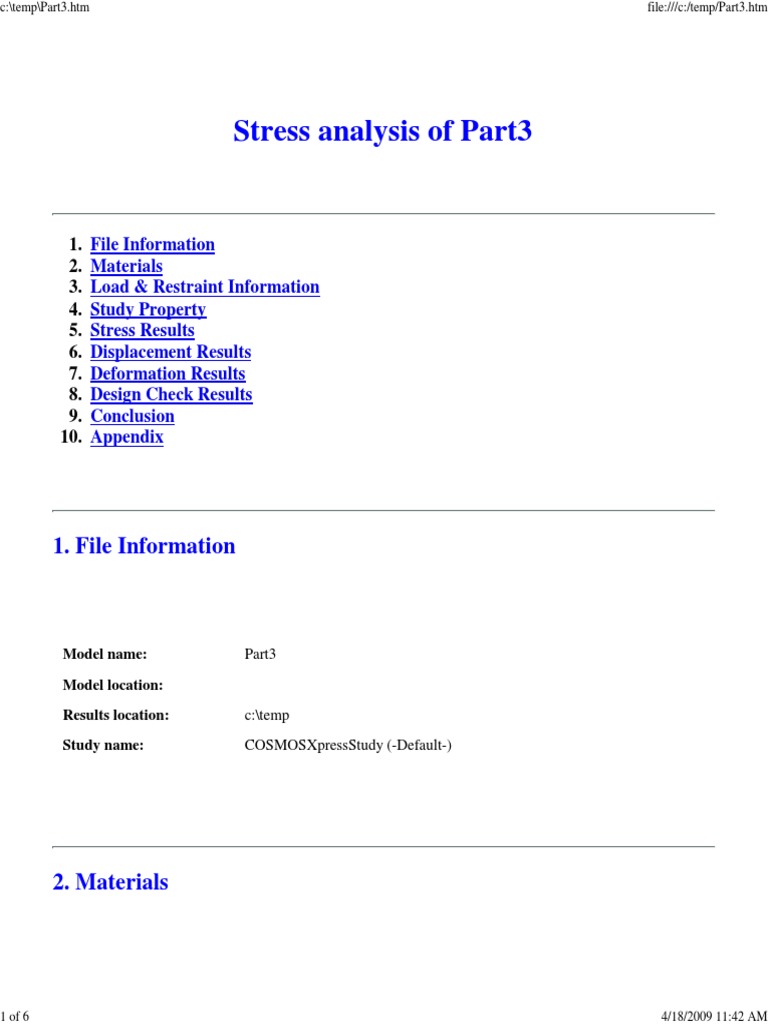Stress Analysis of Part3: 1. File Information | PDF | Elasticity ...
