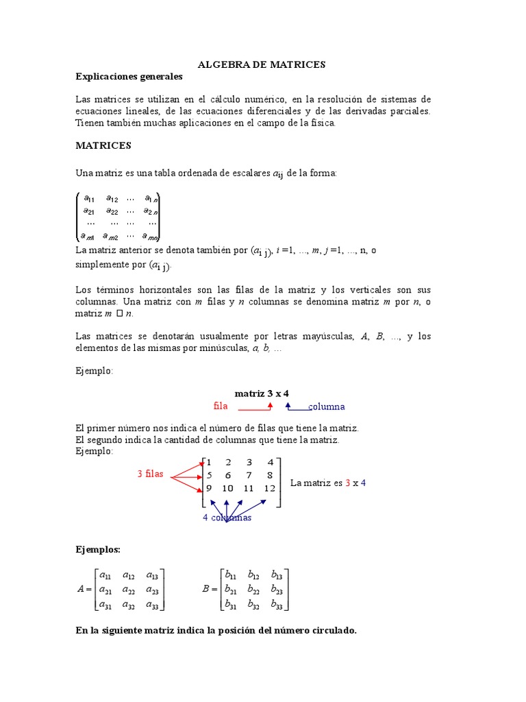 Algebra de Matrices A | PDF | Matriz (Matemáticas) | Álgebra