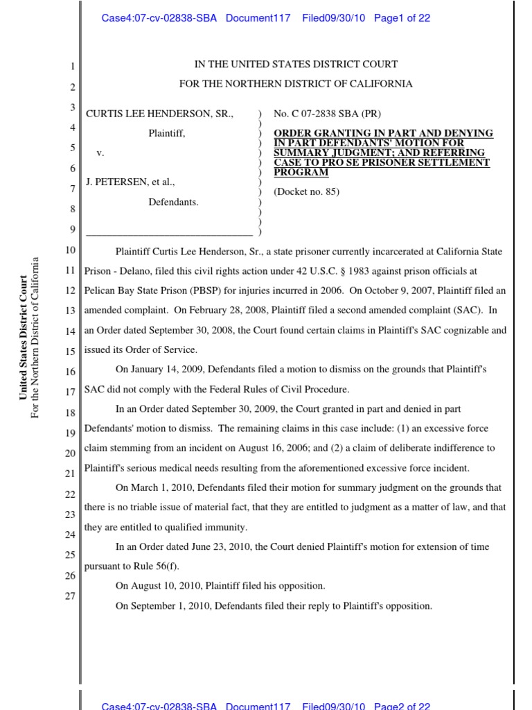 Henderson v. Petersen MSJ | PDF | Summary Judgment | Burden Of Proof (Law)