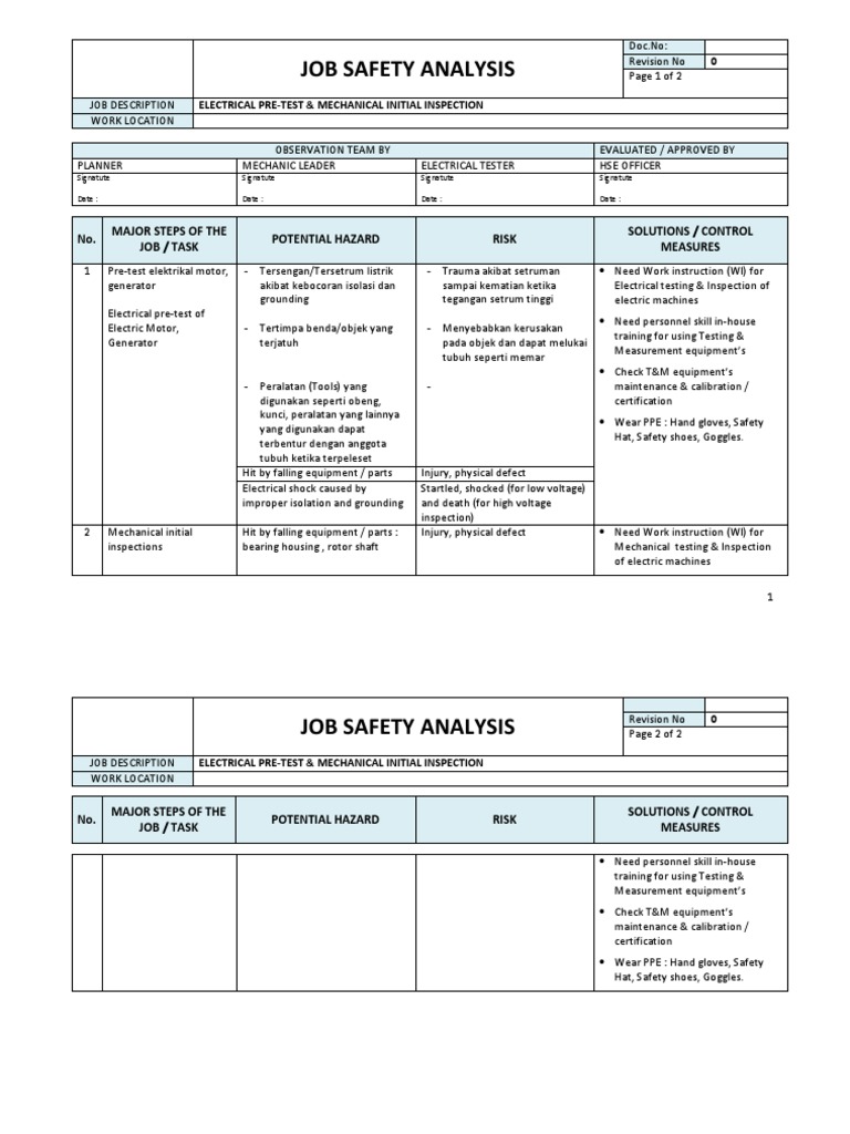JSA PRE-TEST Upload Contoh | PDF | Prevention | Occupational Safety And ...