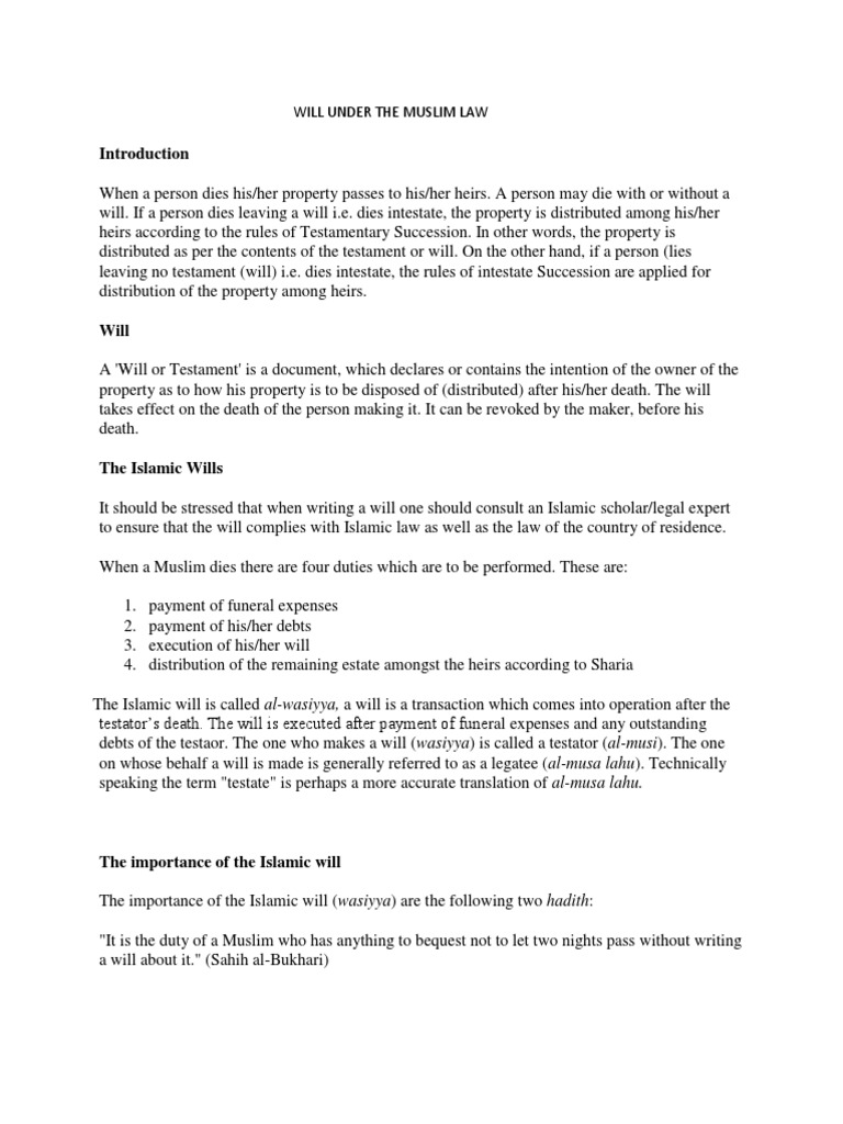 Will Under The Muslim Law | PDF | Will And Testament | Intestacy