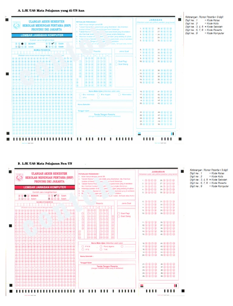 A. LJK UAS Mata Pelajaran Yang di-UN-kan | PDF